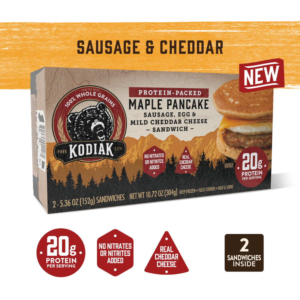Sausage & Cheddar Cheese Breakfast Sandwich | Kodiak®
