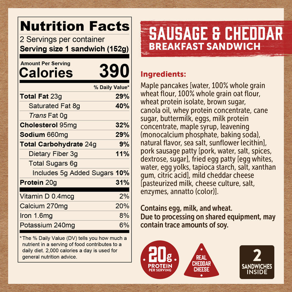 Sausage & Cheddar Cheese Breakfast Sandwich | Kodiak®