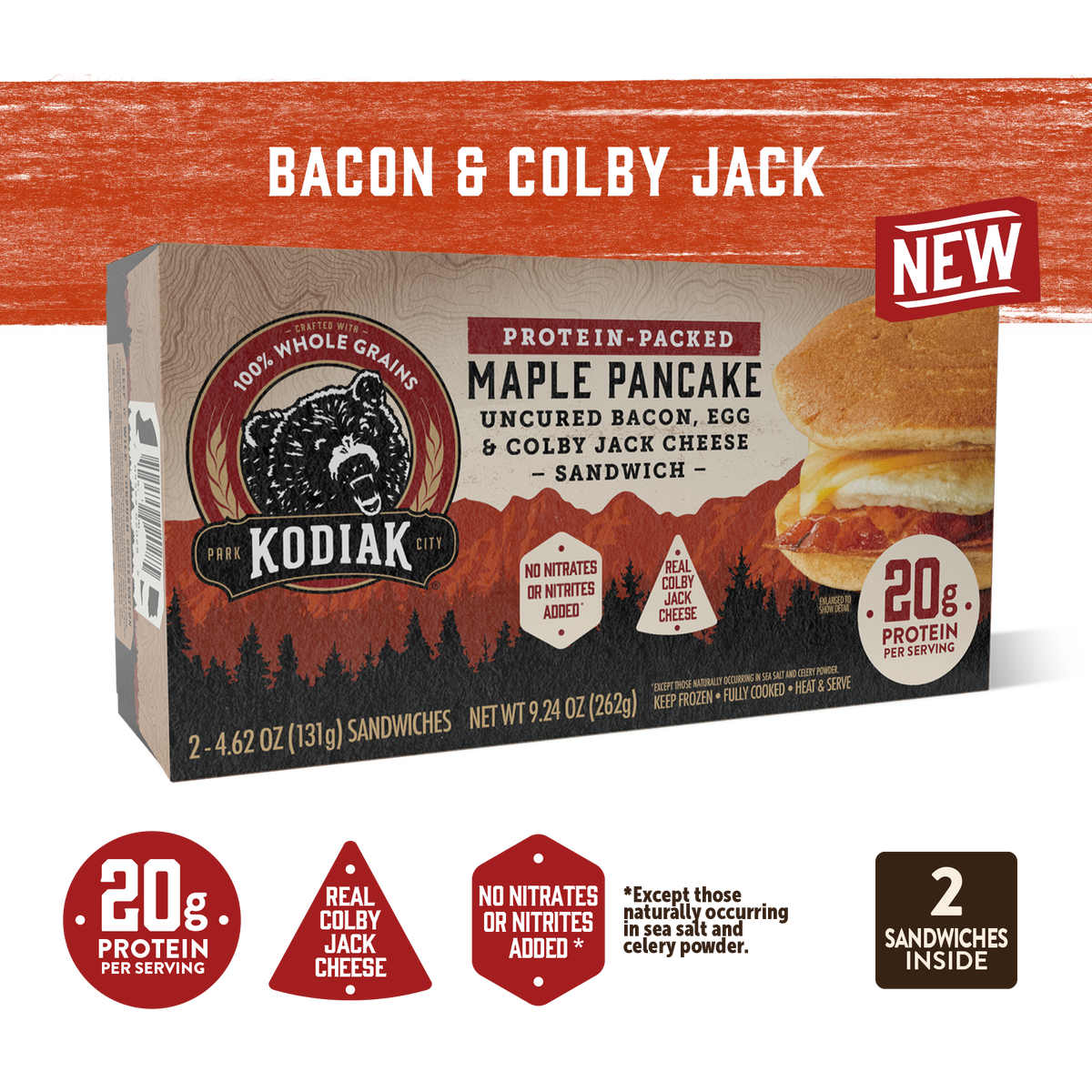 Bacon & Colby Jack Cheese Breakfast Sandwich | Kodiak®